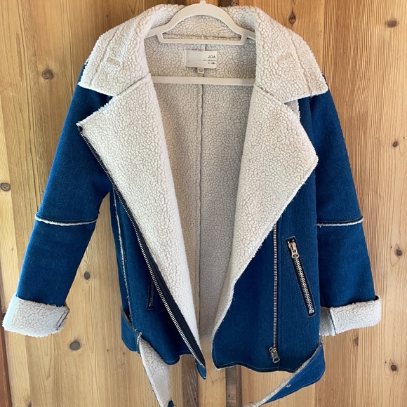 J.O.A. | Jackets & Coats | Joa Blue Denim Faux Sheep Jacket Bomber ...